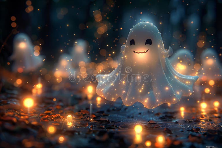 Digital Artwork of Cute Ghost Floating in the Air, Multiple Ghosts Stock Illustration ...