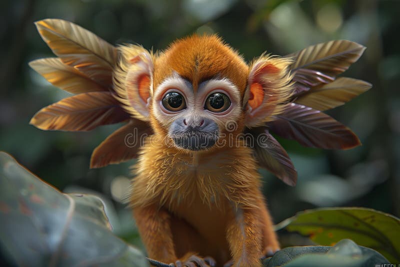 Digital Artwork of Cute Squirrel Monkey with Big Eyes and Wings on Its ...