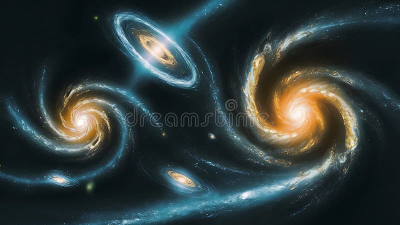 Digital Artwork Depicting a Cosmic Scene with Multiple Galaxies Stock ...