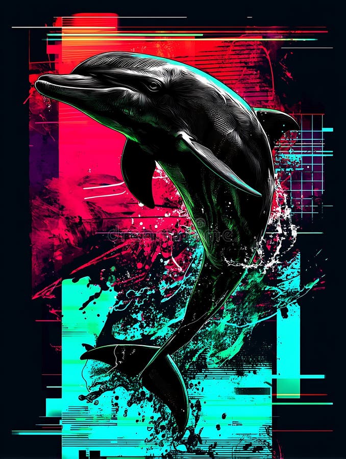 Digital Artwork Depicting a Dolphin Leaping with Dynamic Motion. the ...