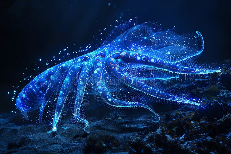 Digital Artwork Depicting a Glowing, Bioluminescent Sea Creature in an ...