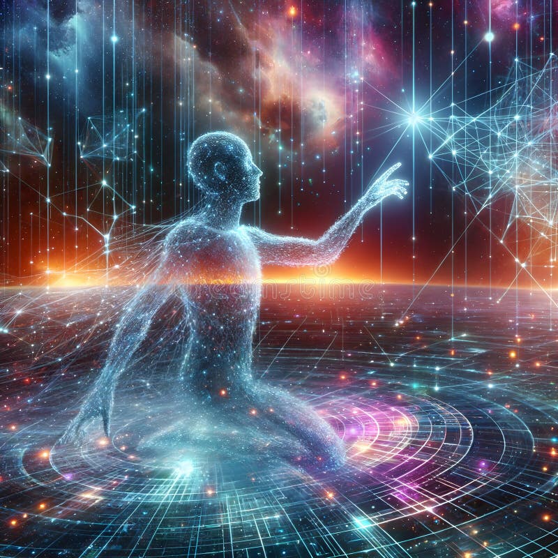 Digital Human Reaching for the Stars in a Cosmic Network Stock Photo - Image of galaxy ...