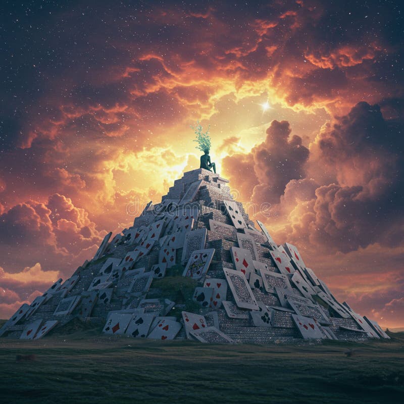A Digital Artwork Depicting a Large Pyramid Constructed from Playing ...