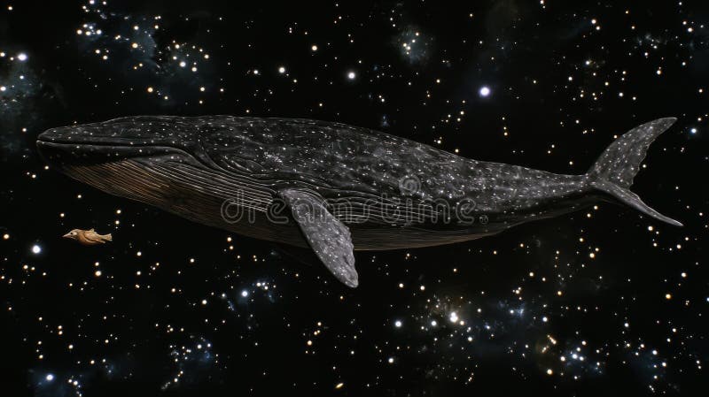 A Digital Artwork Depicting a Man Gazing at a Colossal Whale Soaring ...