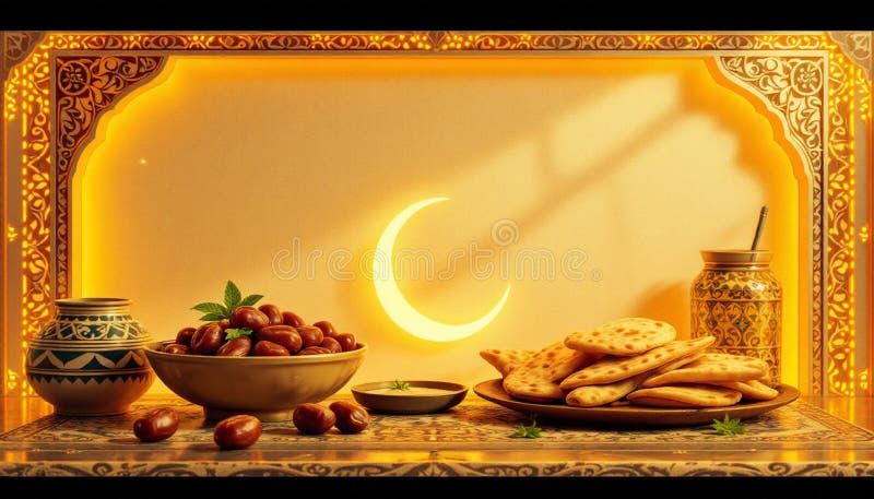 Ramadan Kareem: a Festive Table Setting with Dates and Bread Stock ...