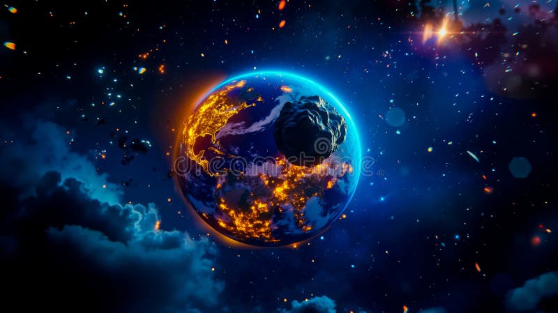 A View of the Earth from Space with Stars and Clouds Stock Illustration ...