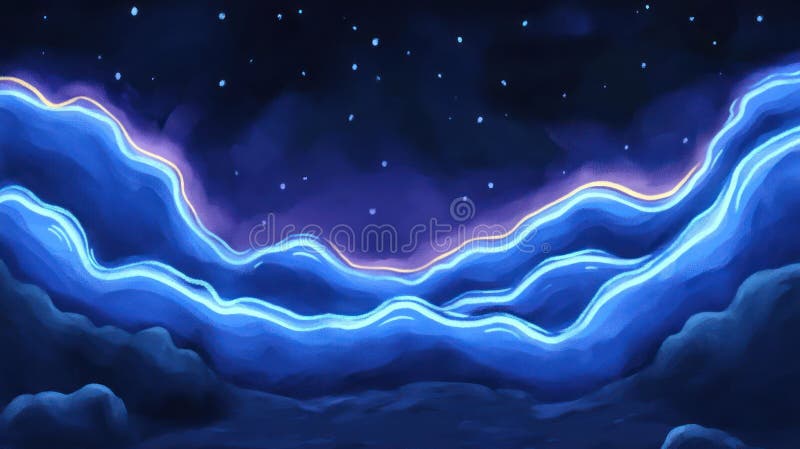 A Digital Artwork Depicting a Stylized Night Sky with Glowing Waves and ...