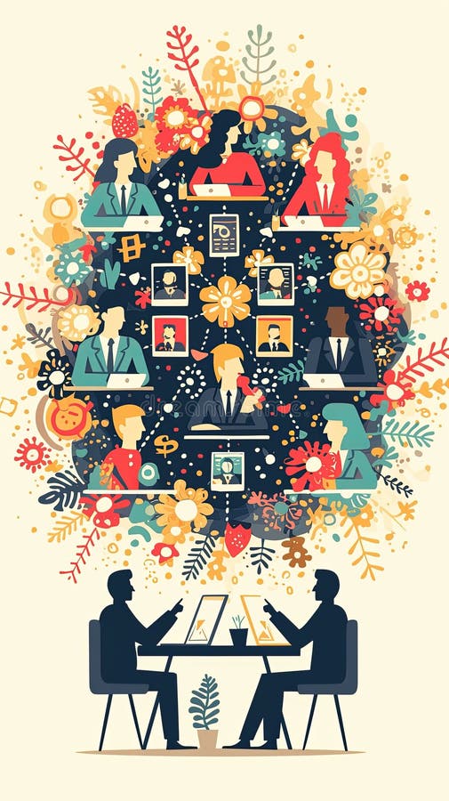 Illustration of Team Networking and Collaboration in a Creative ...