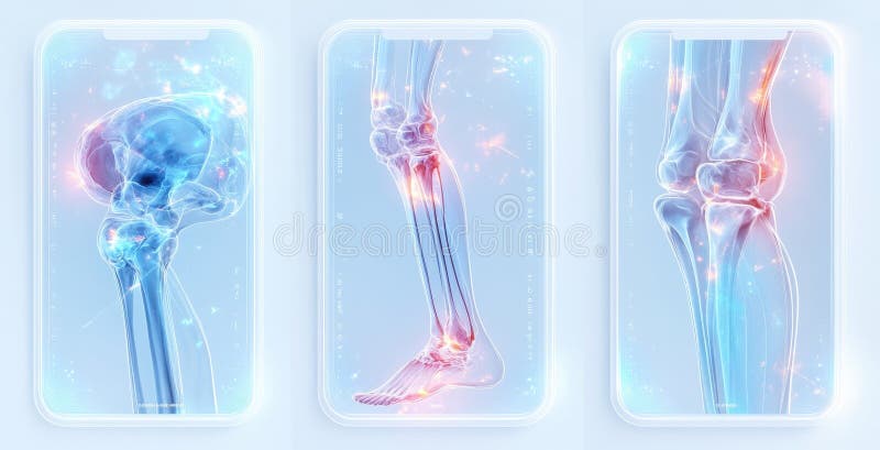 Digital Artwork Depicting Three Futuristic Phone Screens Displaying ...