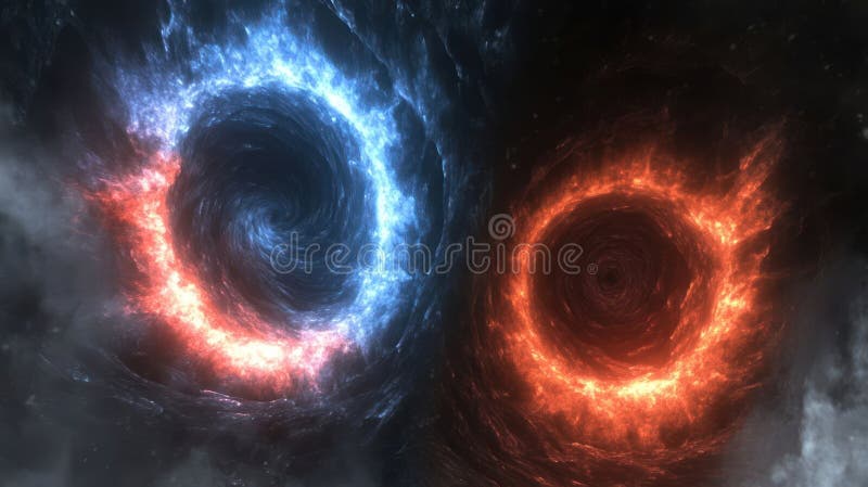 A Digital Artwork Depicting Two Swirling Vortexes, One Blue and One Red ...