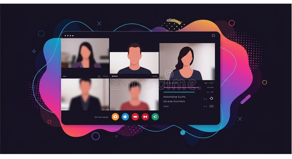 A Digital Artwork Depicting a Virtual Meeting Interface with Four ...