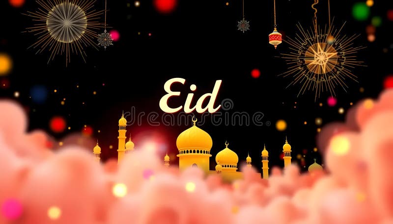 A Festive Digital Illustration Showing an Eid Celebration Background ...