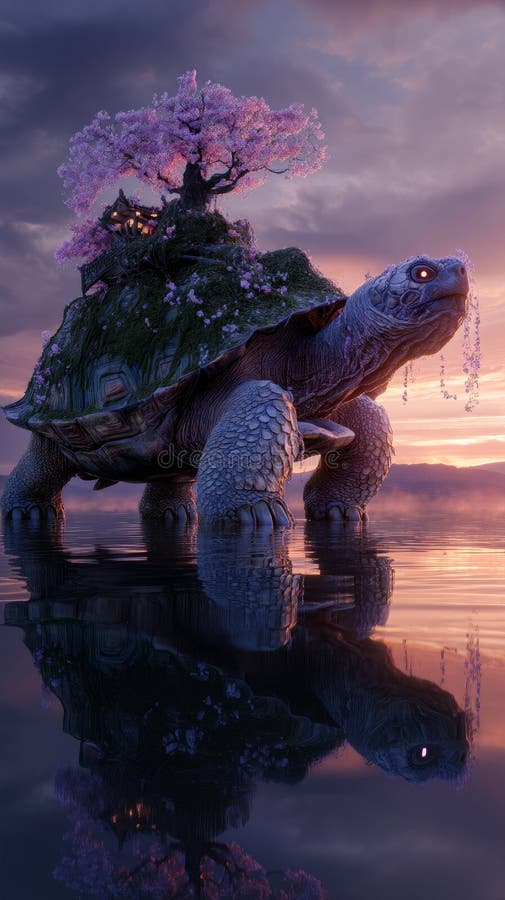 Giant Turtle with Blossoming Tree on Its Back Stock Illustration ...