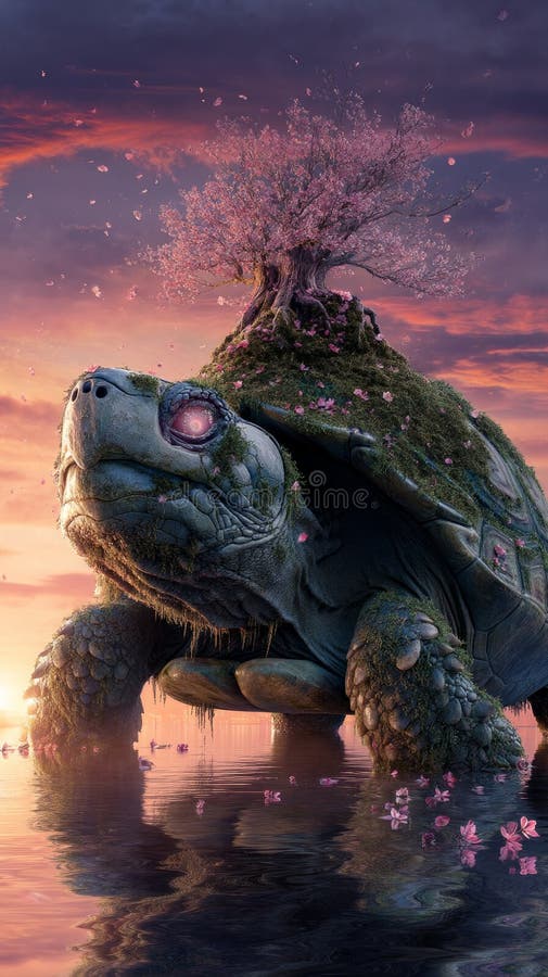 Giant Turtle with Blossoming Tree on Its Back Stock Illustration ...