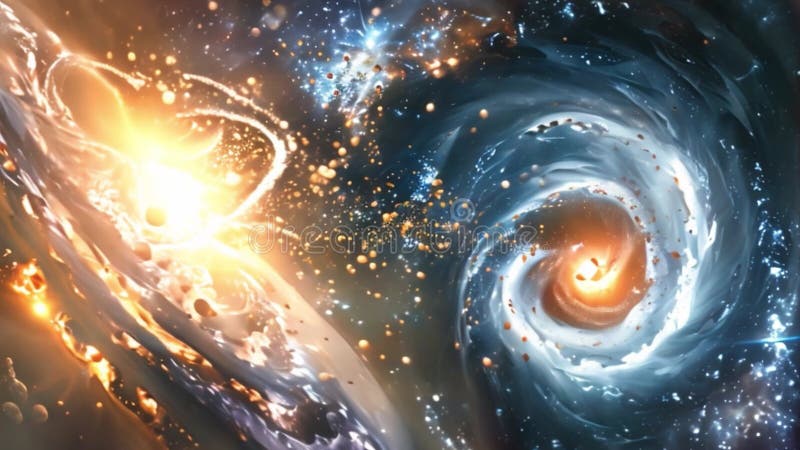 A Digital Artwork Depicts a Cosmic Collision, Featuring a Fiery ...
