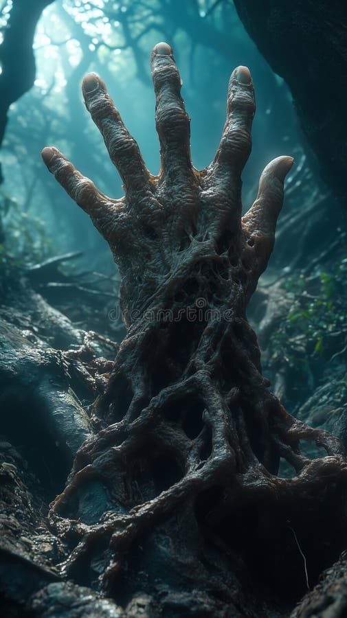 Decaying Hand Emerging from Forest Roots Dark Moody Art Stock ...