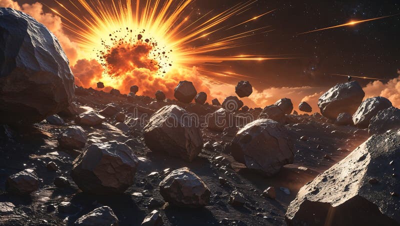 Captivating Space Scene with Asteroids and Nebula Stock Illustration ...