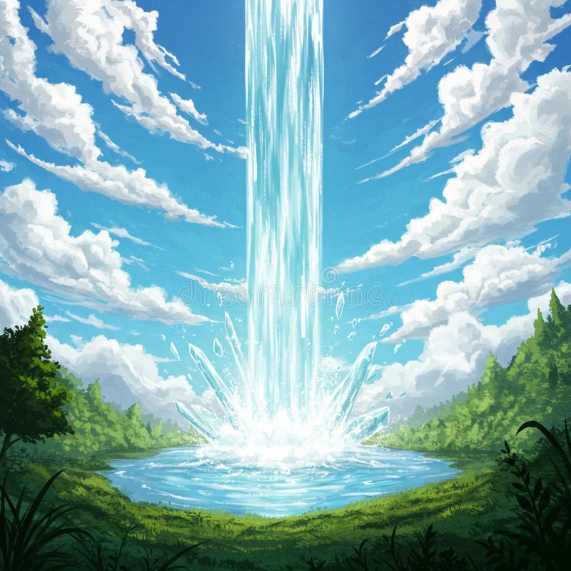 A Digital Artwork Depicts a Powerful, Vertical Waterfall Cascading into ...