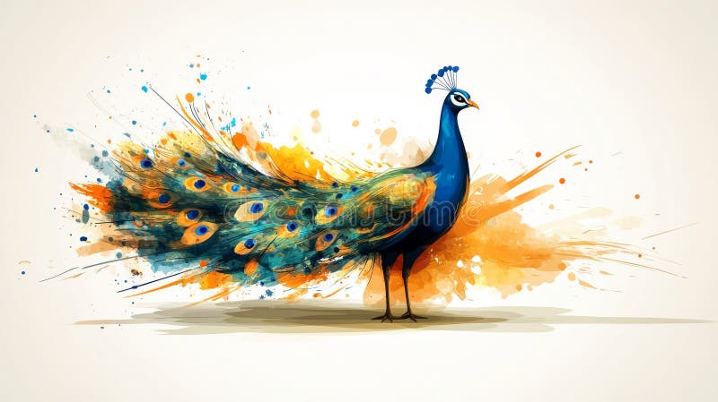 The Digital Artwork Depicts a Vibrant Peacock Surrounded by a Paint ...
