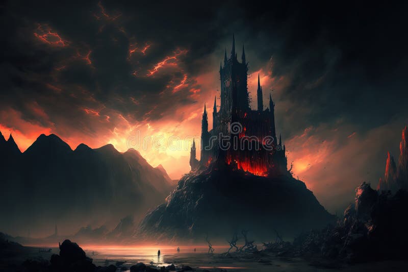 Digital Artwork of a Dismal Hellish Atmosphere and a Dark Castle in a ...