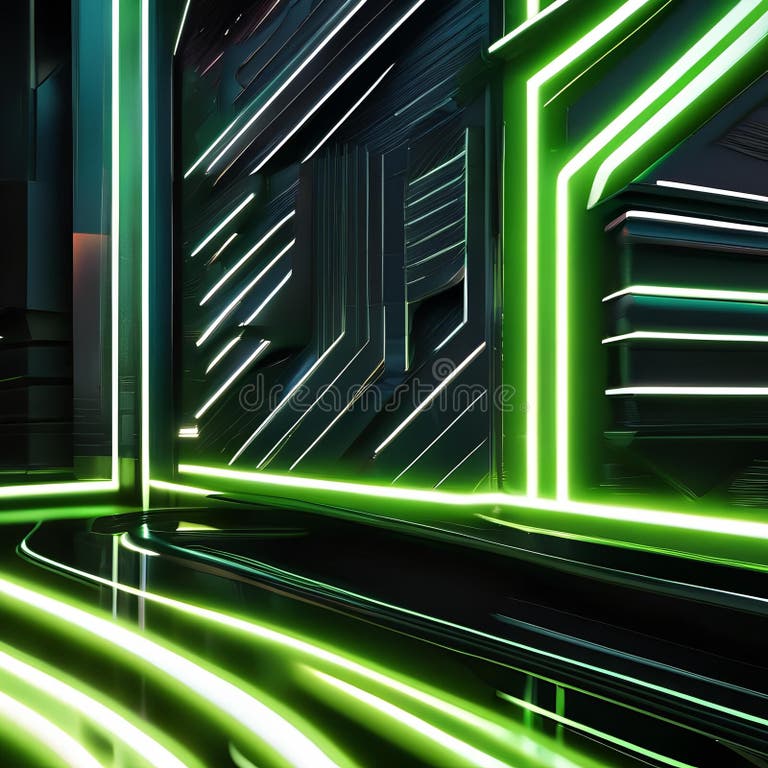 Digital Artwork with Dynamic Green Neon Lines Creating a Visually ...