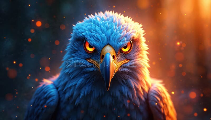 Digital Artwork of an Eagle with Intense Orange Eyes and Abstract ...