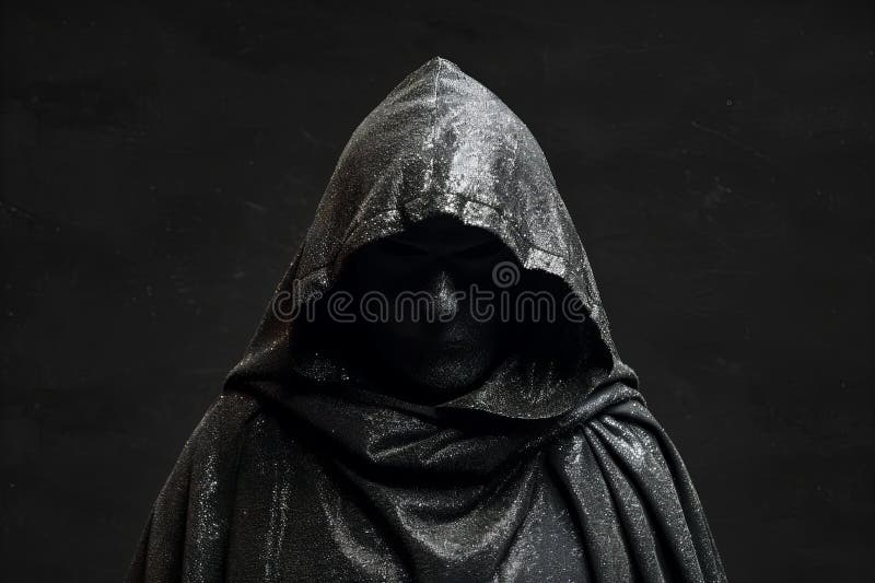 Digital Artwork of the Faceless Figure in the Hood is Isolated on Black ...