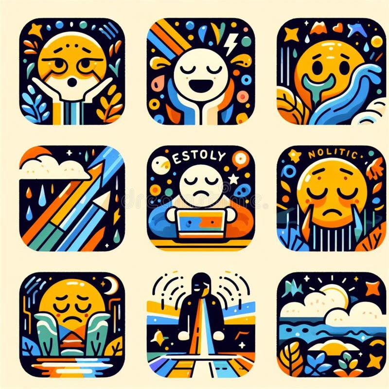 Emotions Stickers with Abstract Colors Stock Illustration ...