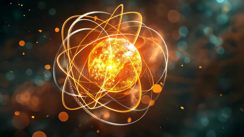 This Digital Artwork Features a Bright Atom at the Center, Surrounded ...