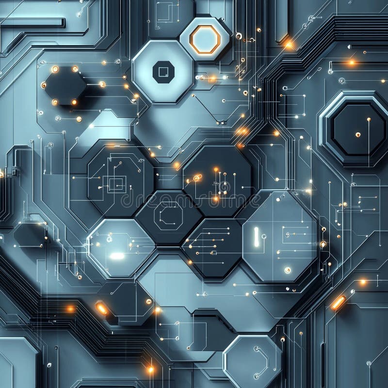 Abstract Hexagonal Circuit Design with Glowing Elements in a Futuristic Style Generative AI ...