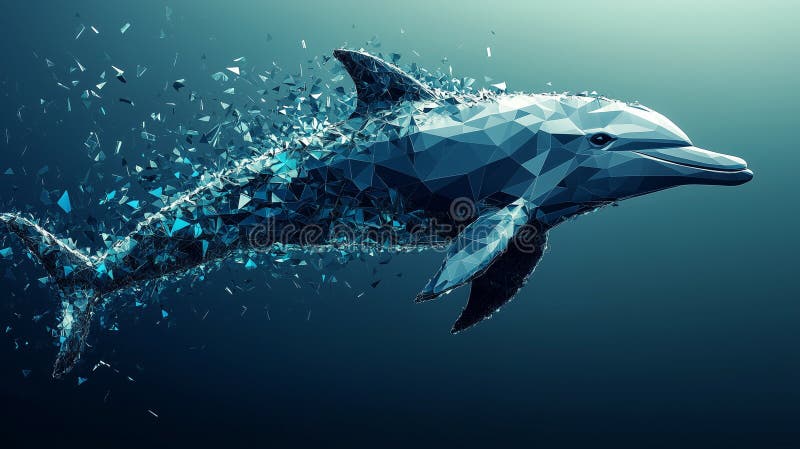 Shattered Geometric Dolphin in Deep Blue Water Stock Illustration ...