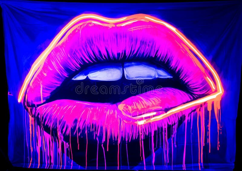 Neon Dripping Lips on Dark Background Stock Illustration - Illustration ...
