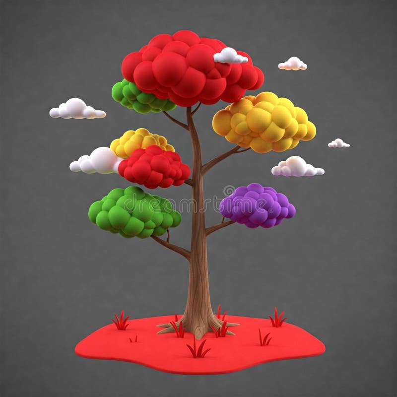 Dreamy Tree with Rainbow Leaves Stock Illustration - Illustration of ...