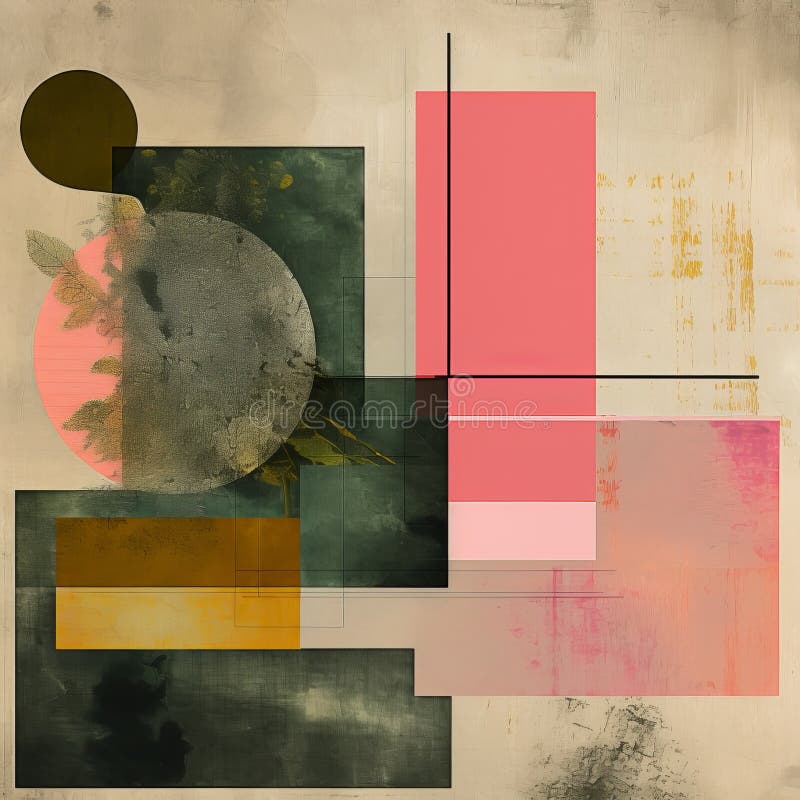 Abstract Bauhaus-inspired Collage: Calm Compositions in Pink, Green ...