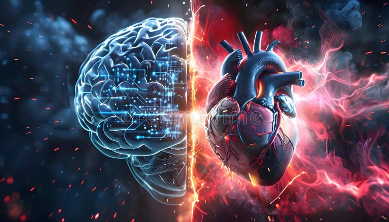 Digital Artwork of Brain and Heart in Contrast of Technology and ...