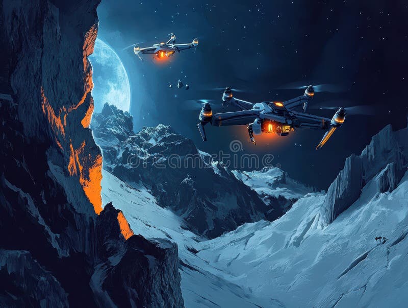 Digital Artwork Featuring a Dramatic Space Scene with Rugged Mountain ...
