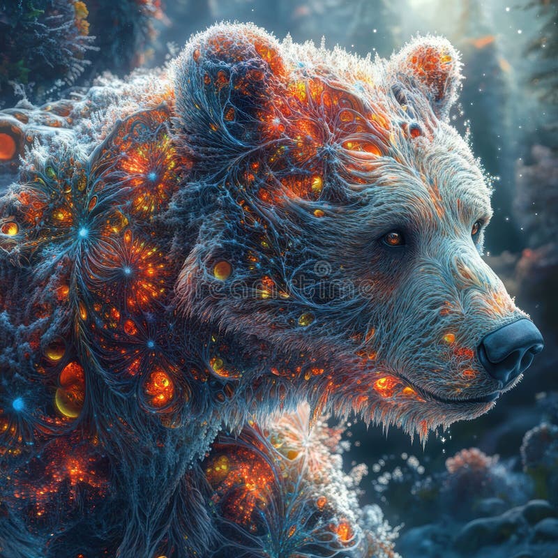 A Digital Artwork Featuring a Frost-coated Polar Bear with Swirling ...