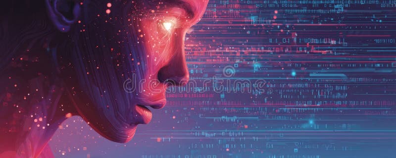 Futuristic Human Head Silhouette with Integrated Circuitry and Glowing Processor Chip Stock ...