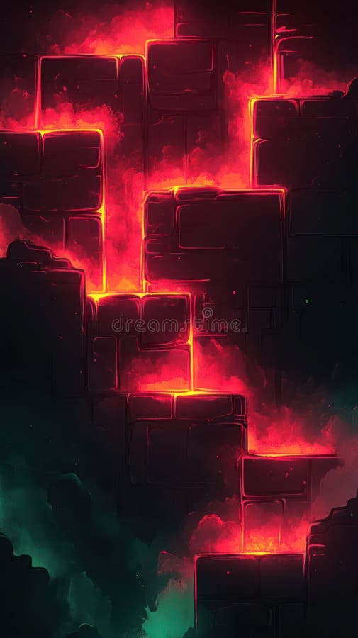 Glowing Lava Stone Wall Texture: Fiery Red and Dark Background Stock ...