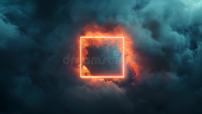 Digital Artwork Featuring Glowing Square Shape Against Dramatic Stormy ...