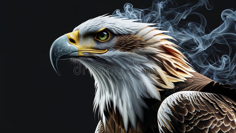 Realistic Eagle Side Profile Digital Artwork on Solid Black Background ...
