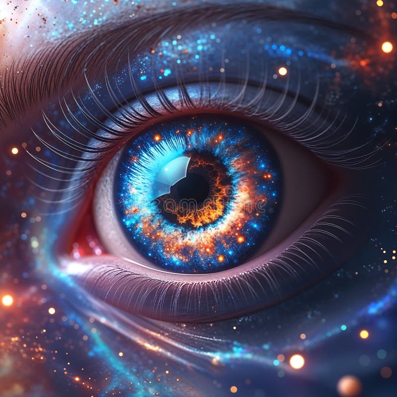 Surreal Digital Artwork of Human Eye with Galaxy Swirling Pattern Stock ...