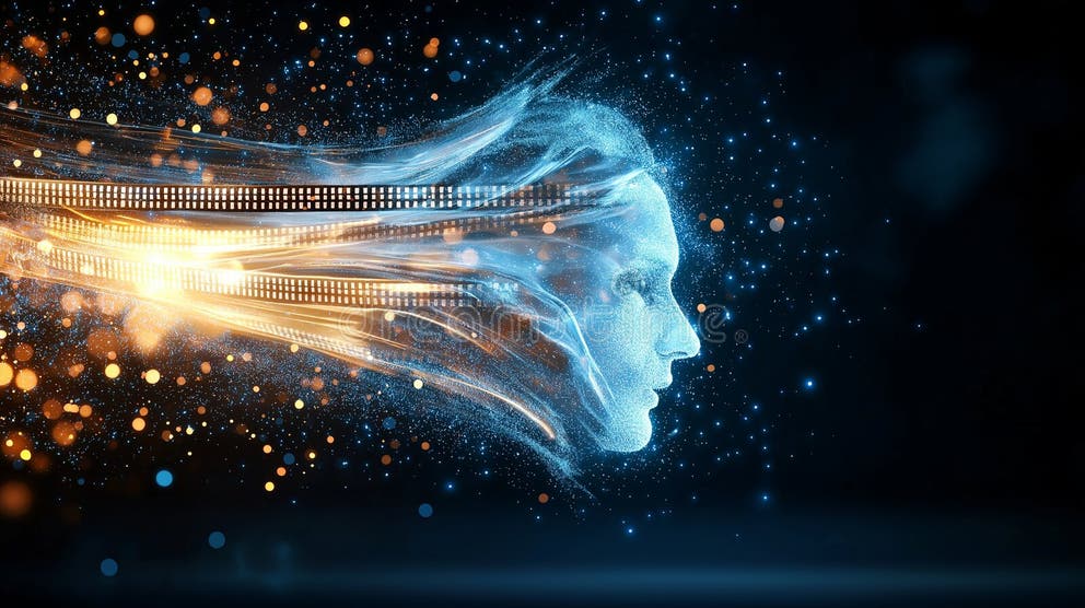 Digital Artwork Featuring Human Face Merging with Abstract Elements ...