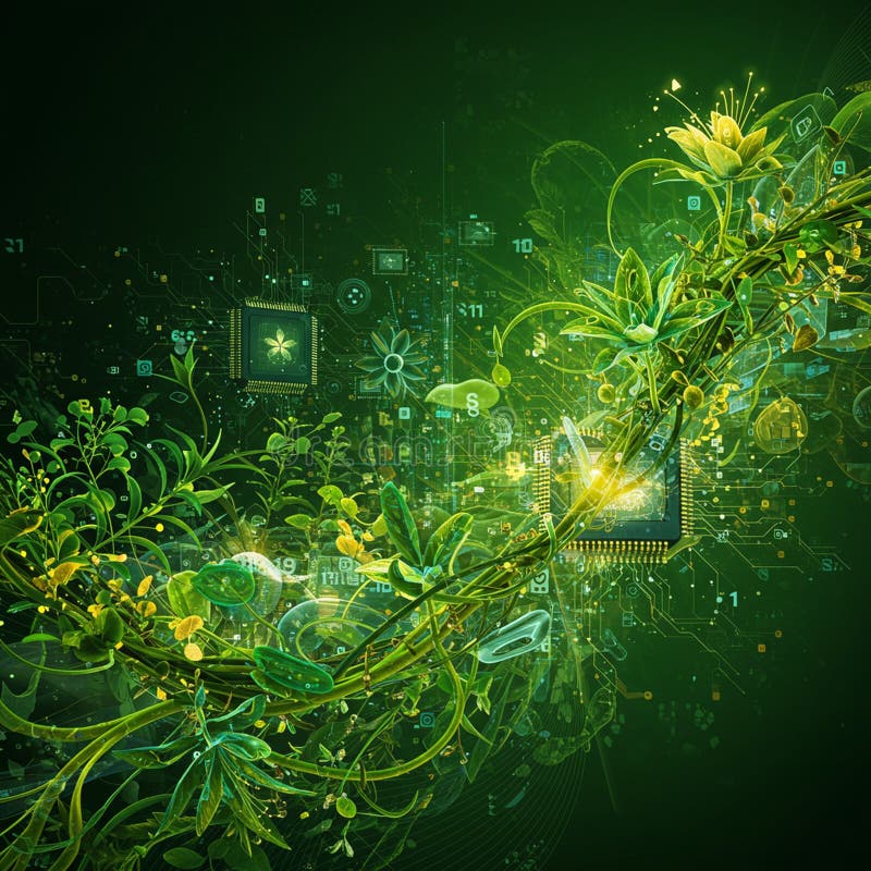 A Digital Artwork Featuring Intertwining Green Vines and Leaves with ...