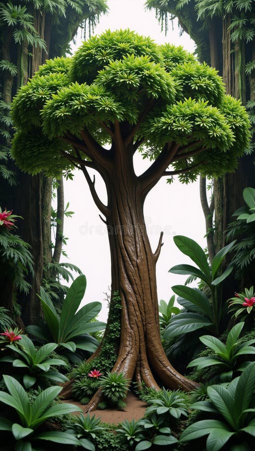 Digital Artwork Featuring Jungle Tree Silhouettes Against Layered 3D ...