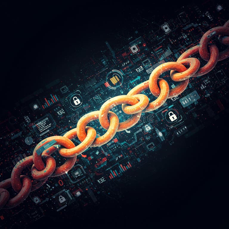 A Digital Artwork Featuring a Large, Rusty Chain Diagonally Across the ...