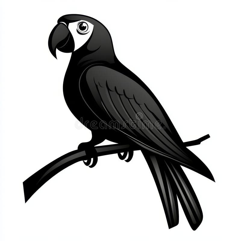 Digital Artwork Featuring a Minimalist Black Parrot Silhouette Perched ...