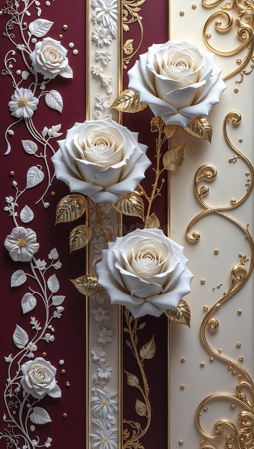 Ornate Digital Artwork with Elegant Burgundy and Vertical Sectional ...