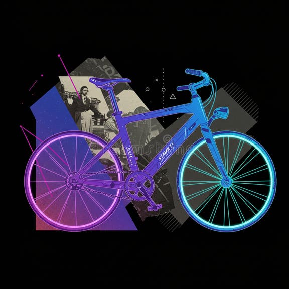 A Digital Artwork Featuring a Stylized Bicycle with Neon Outlines the ...