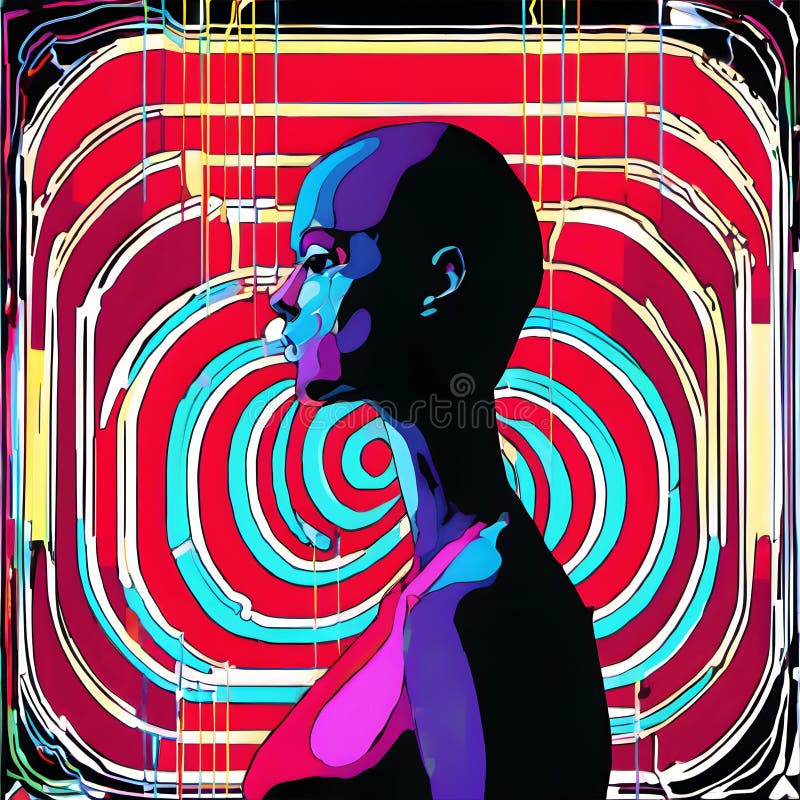 Abstract Silhouette and Psychedelic Spirals in a Vibrant Digital ...